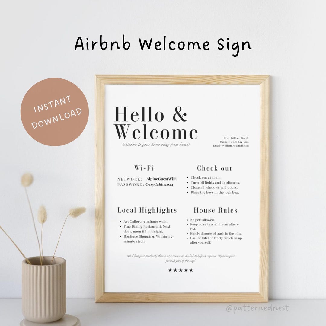 Airbnb Welcome Sign Template Guest Arrival Poster Airbnb Guest Welcome ...