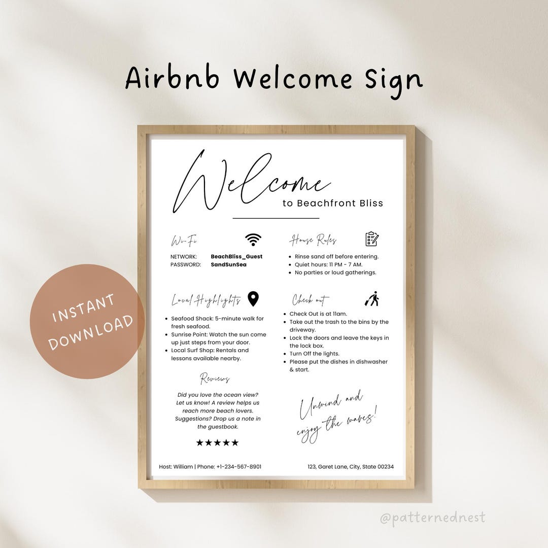 Printable Airbnb Welcome Sign for Rental Hosts, Airbnb Guest Arrival ...