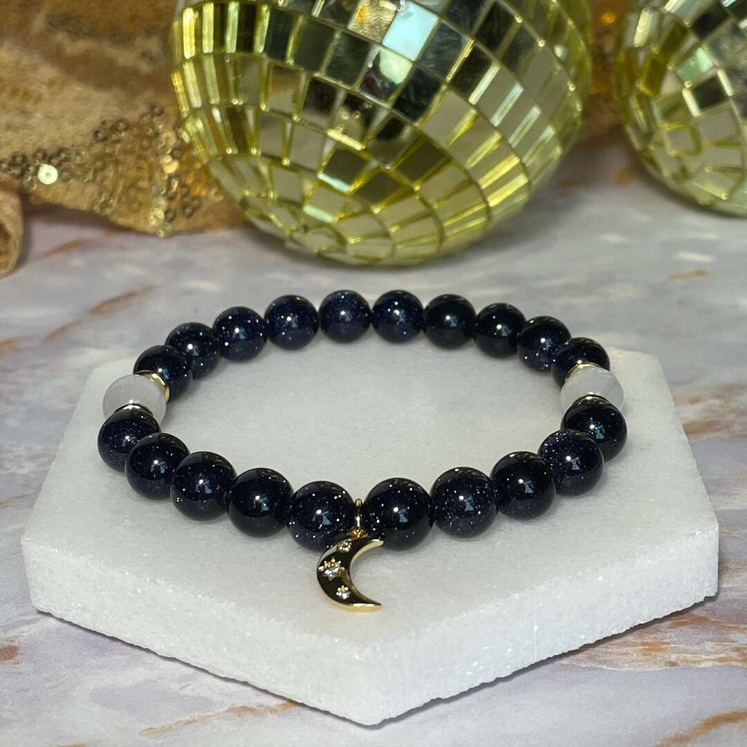 Starry Night Crystal Bracelet Blue Goldstone & Moonstone Stackable ...