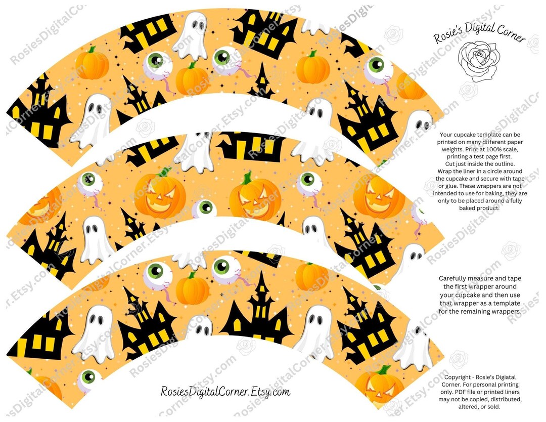 Halloween Cupcake Wrapper Printable, Whimsical Orange Eyeballs for ...