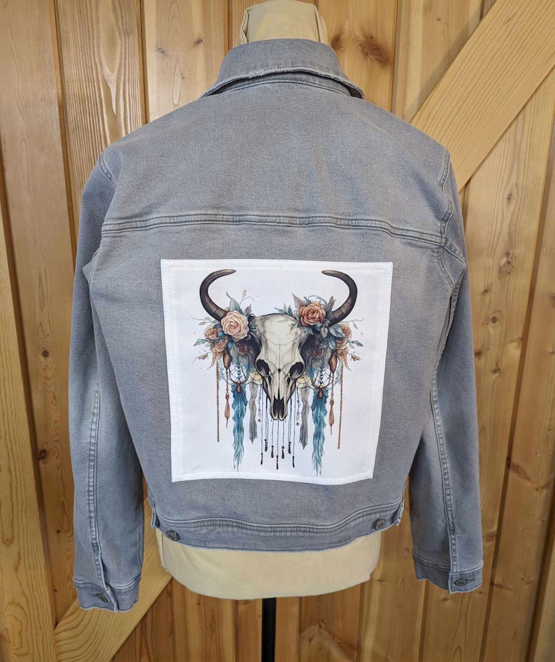 Women's Custom Western Denim Jacket, Buffalo Skull Jean Jacket, Cowgirl ...