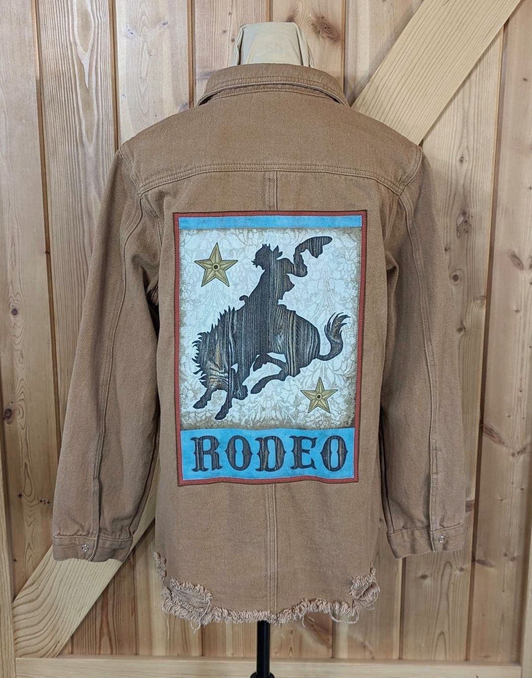 Distressed Denim Rodeo Jacket: Patchwork Western Coat, Size XL - Etsy