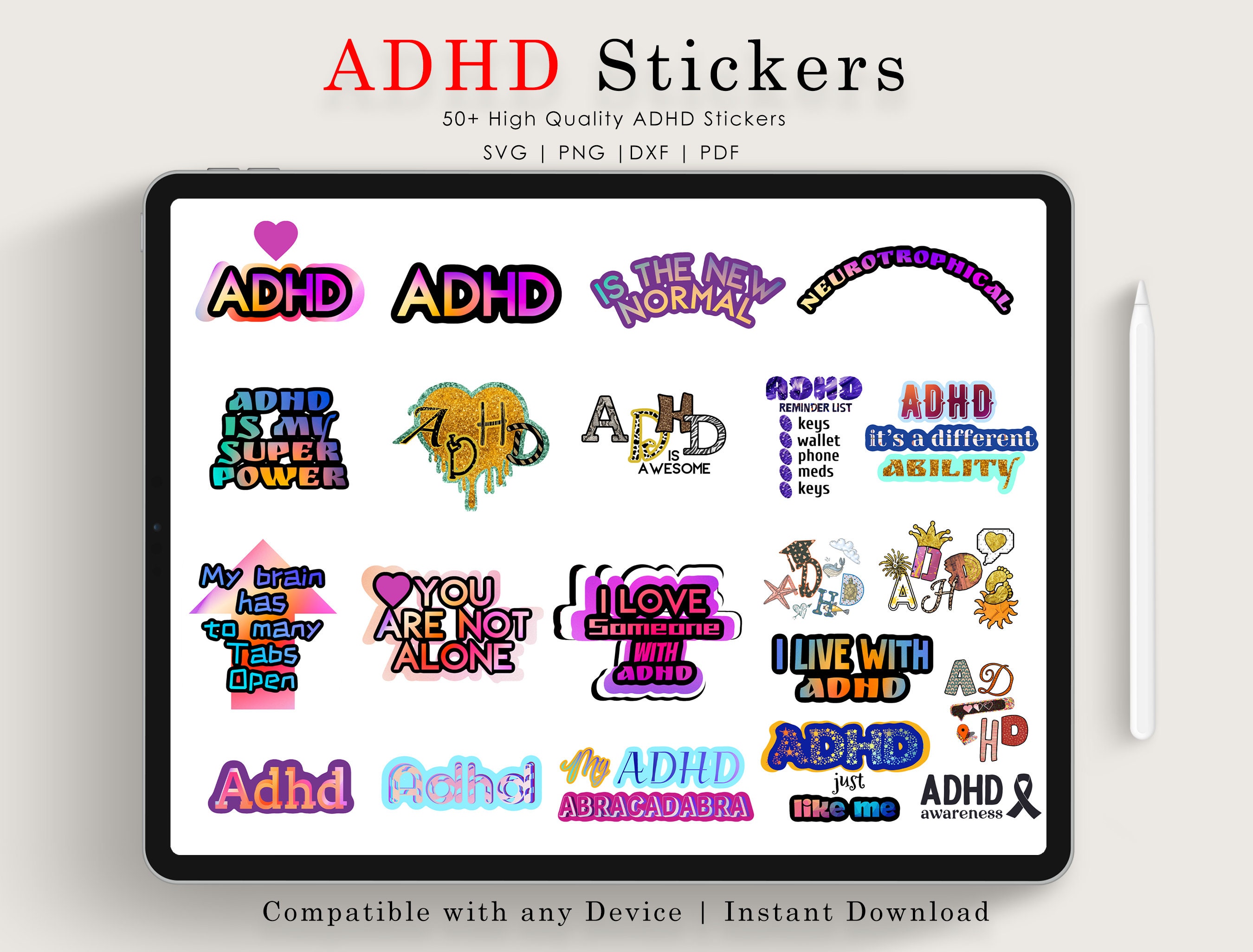 Adhd Stickeradhd Svgadhd Planneradhd Bundleadhd Digital - Etsy