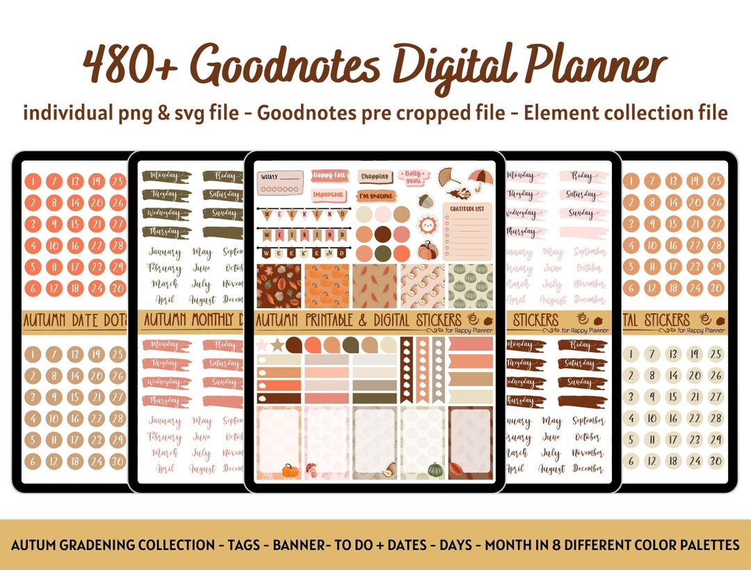 Autumn Fall Digital Stickers, Goodnotes Stickers, Digital Planner ...