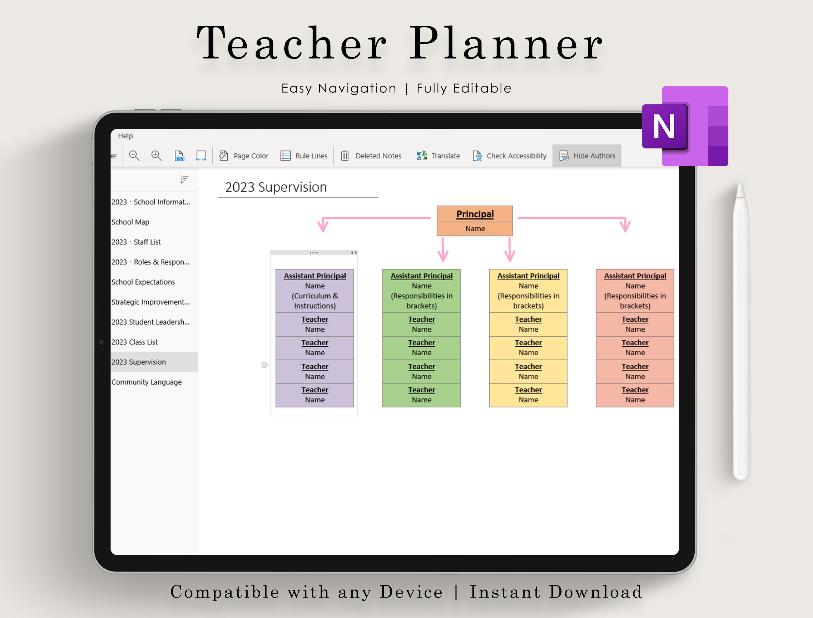 Onenote Teacher Planner, Onenote Undated Digital Planner for Secondary ...