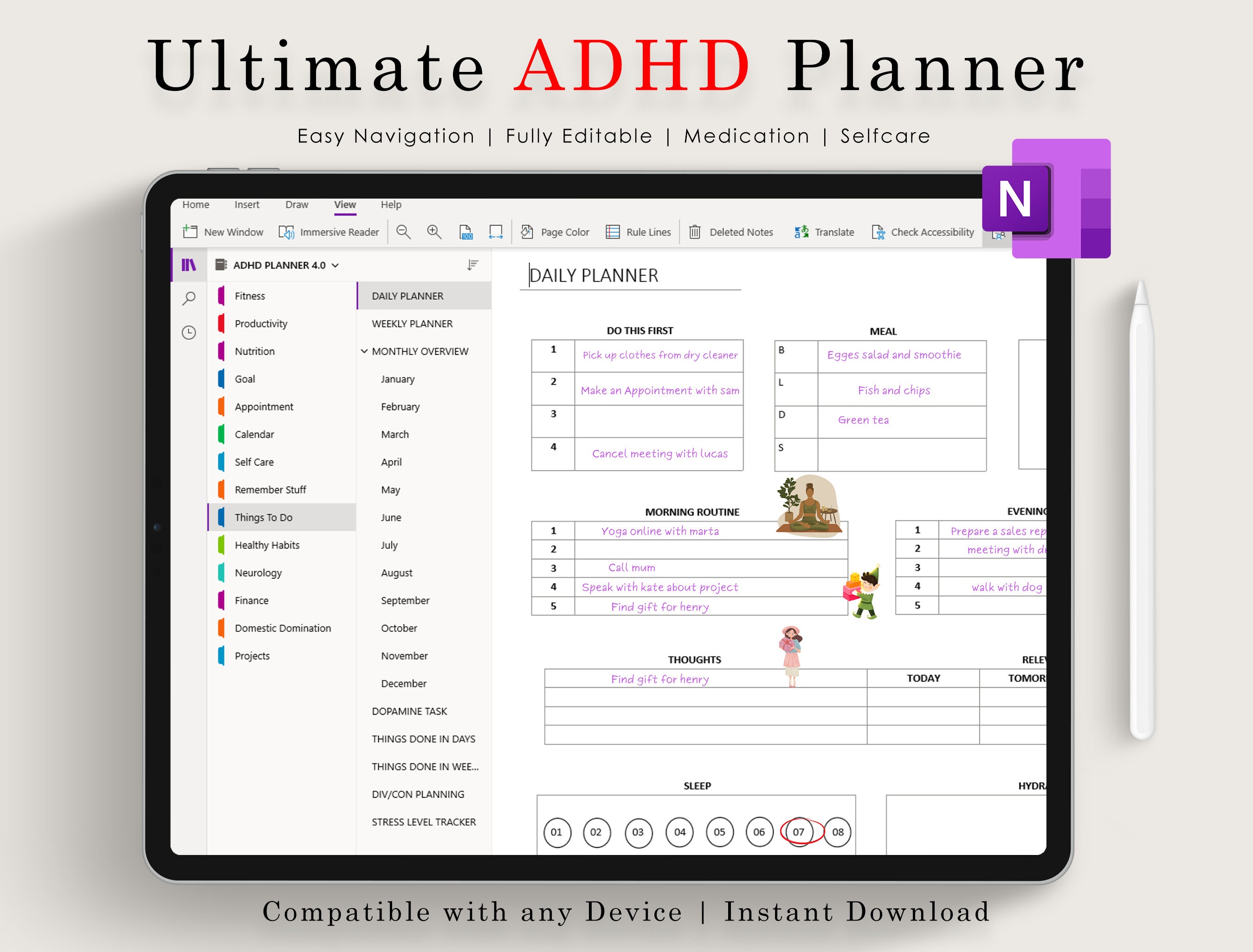 ONENOTE Adhd Planner Onenote Adhd Planner Digital Adhd - Etsy UK
