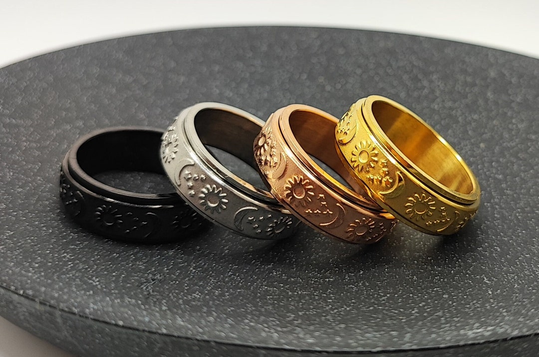 Plane Shapes Spinner Ring Sun, Moon & Stars Anxiety Ring for Woman ...