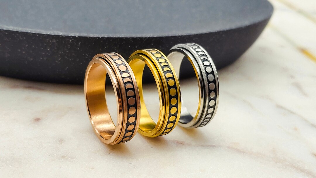 Spinner Ring Moon Phases Anxiety Ring for Woman, Silver Fidget Ring ...