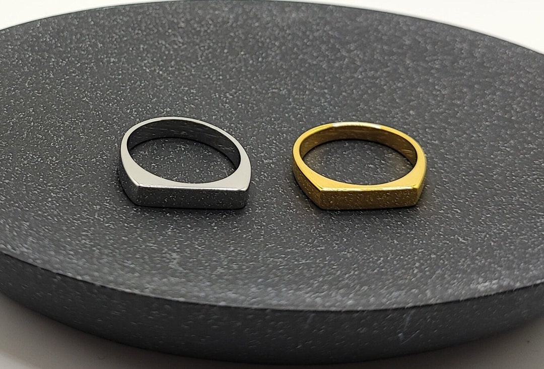 Rectangular Signet Ring, Unisex Slim Ring, Silver Waterproof Stainless ...