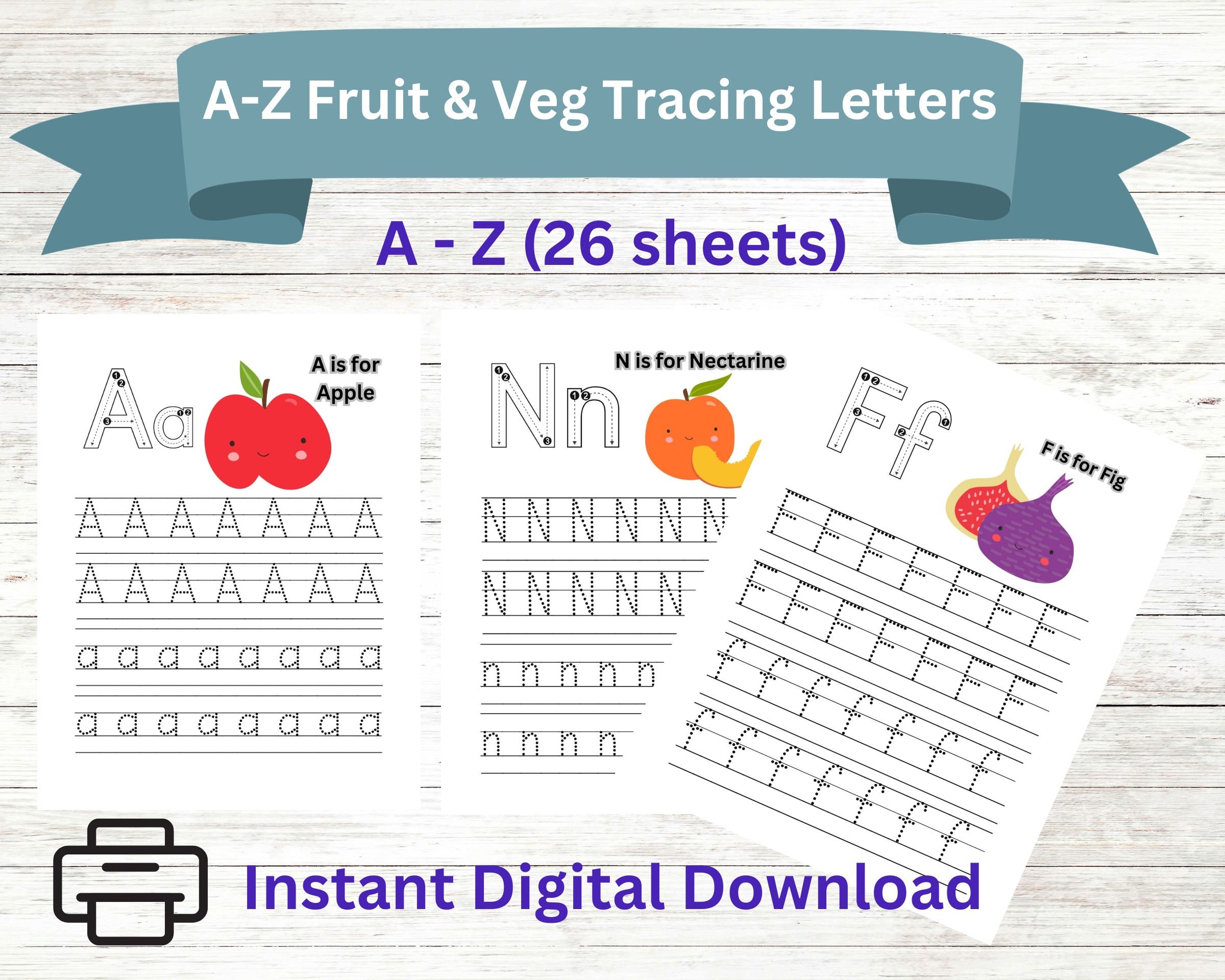 Alphabet Tracing Letters Fruit and Vegetables Alphabet - Etsy