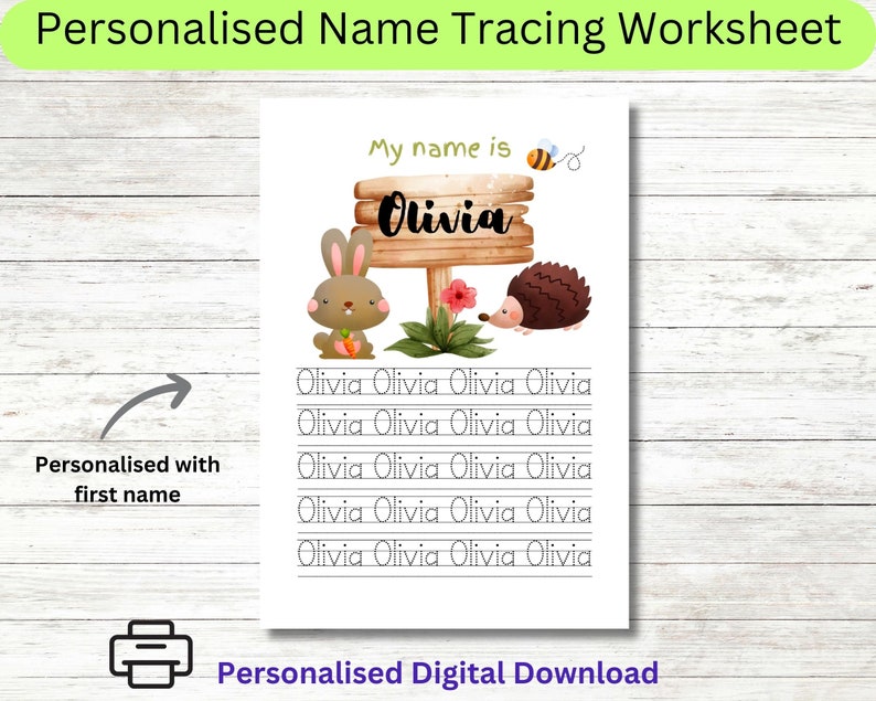 Personalised Name Tracing Worksheet Preschool Printable Digital ...