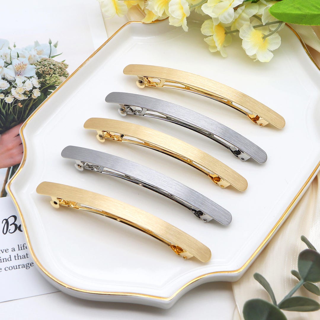 Gold Metal Barrettes Long French Hair Clip for Thick Minimalist ...
