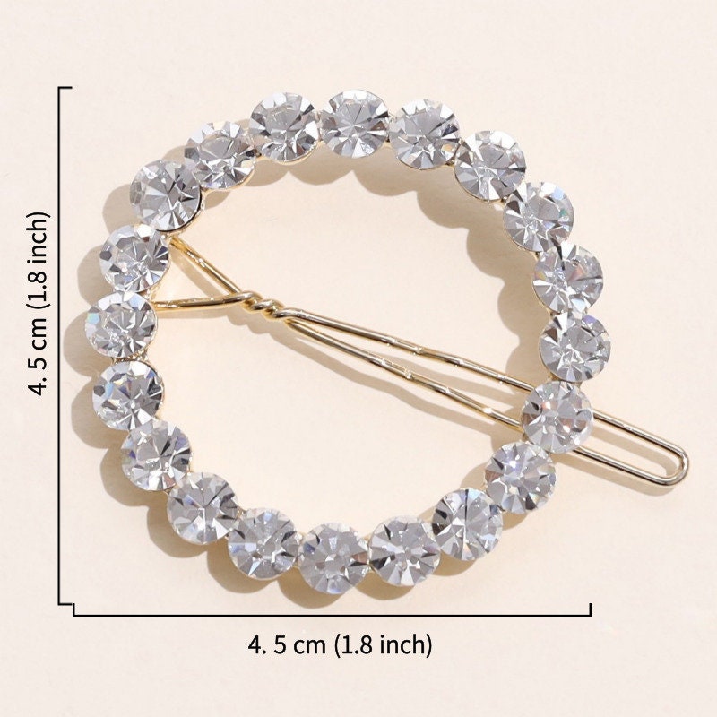 Round Crystal Barrette, Circle Hair Clip, Rhinestone Hair Barrette ...