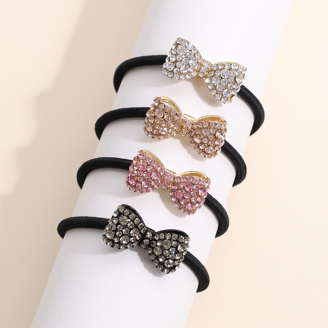 Crystal Bow Hair Tie Rhinestone Ponytail Holder Bow Hair Elastics Cute ...