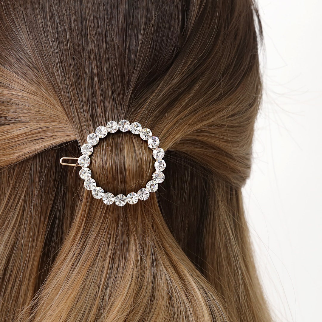 Round Crystal Barrette, Circle Hair Clip, Rhinestone Hair Barrette ...