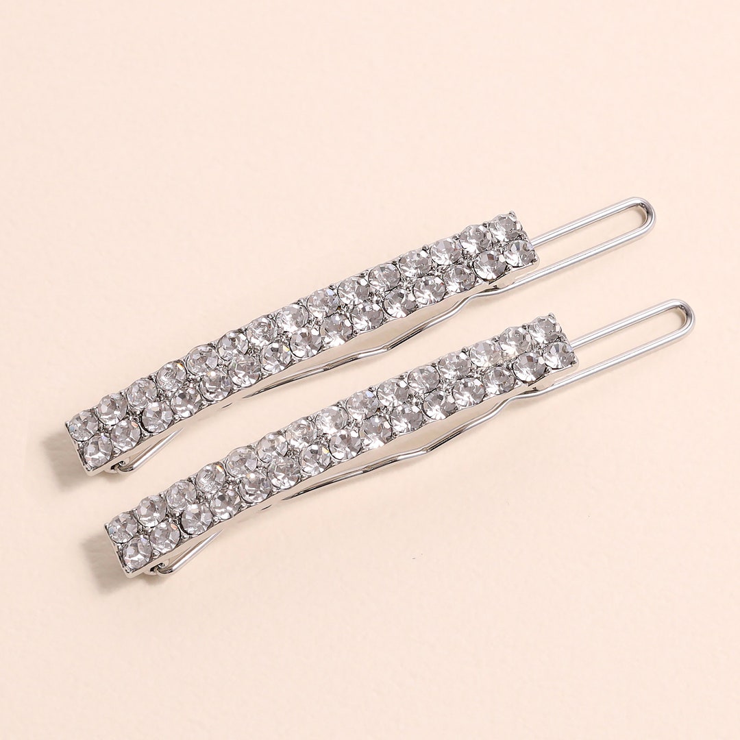 2 Pack Crystal Hair Barrettes Bar Hair Clips Bridal Hair Pins for ...