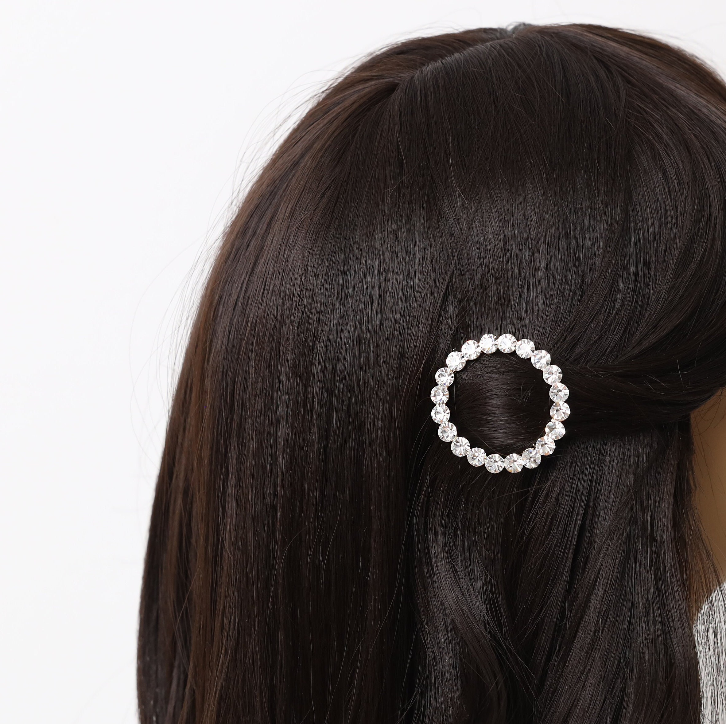 Round Crystal Barrette, Circle Hair Clip, Rhinestone Hair Barrette ...