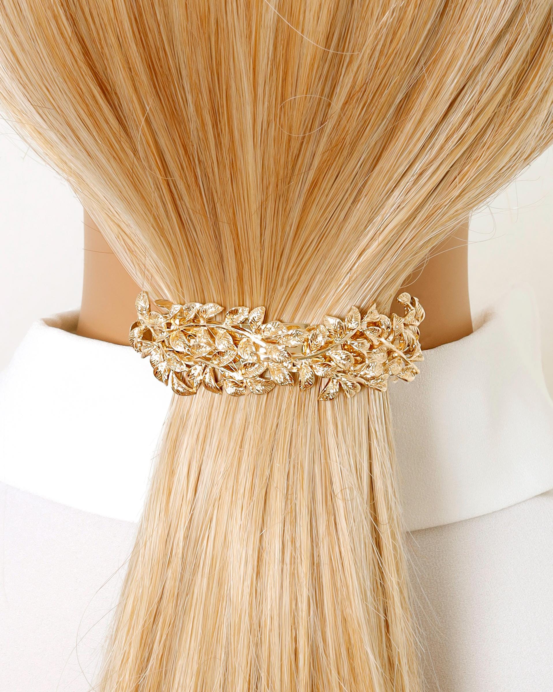 Gold Leaf Metal Barrette Ponytail French Hair Clip for Thick Hair ...