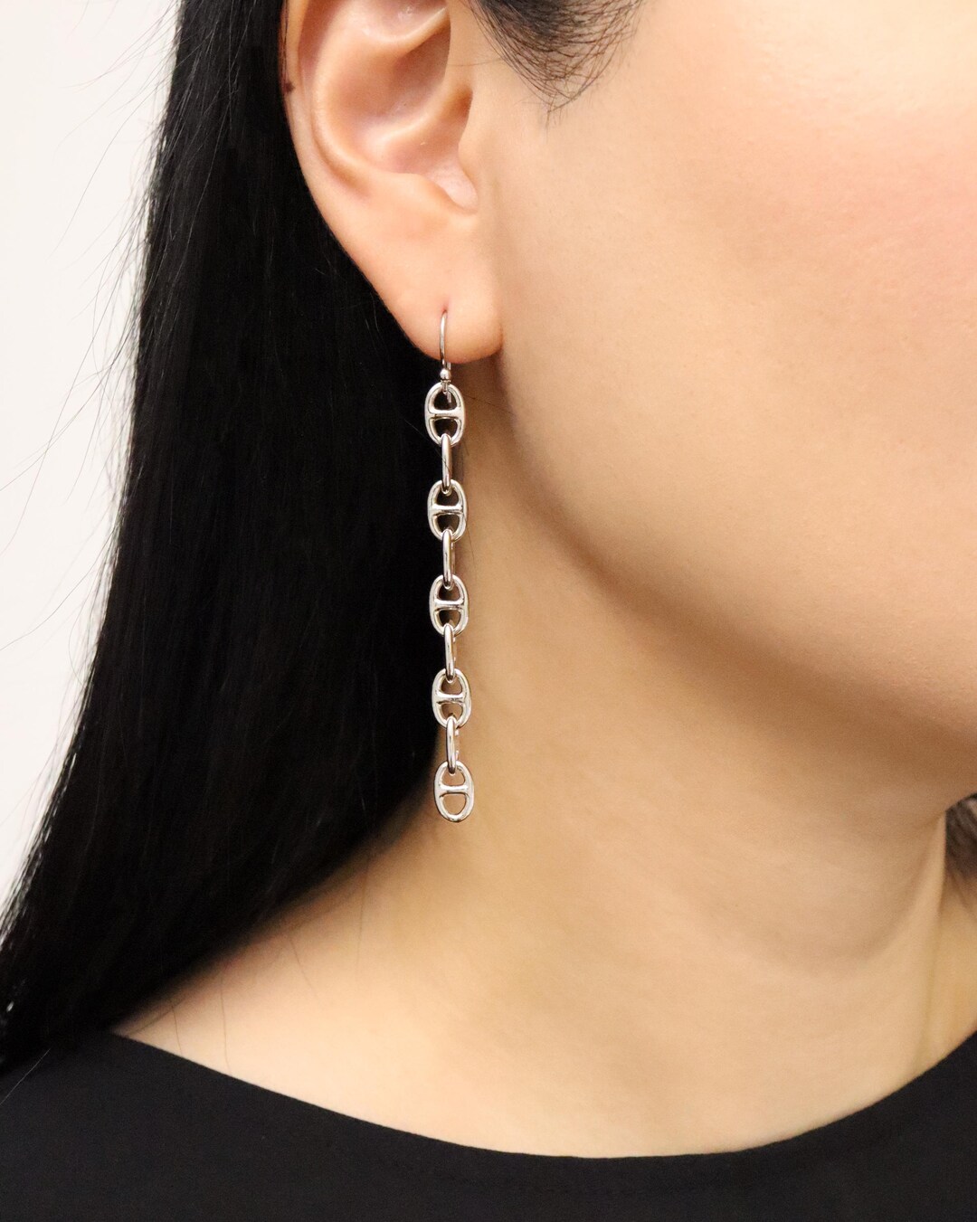 Silver Long Chain Drop Earrings Mariner Anchor Link Dangle for Women ...