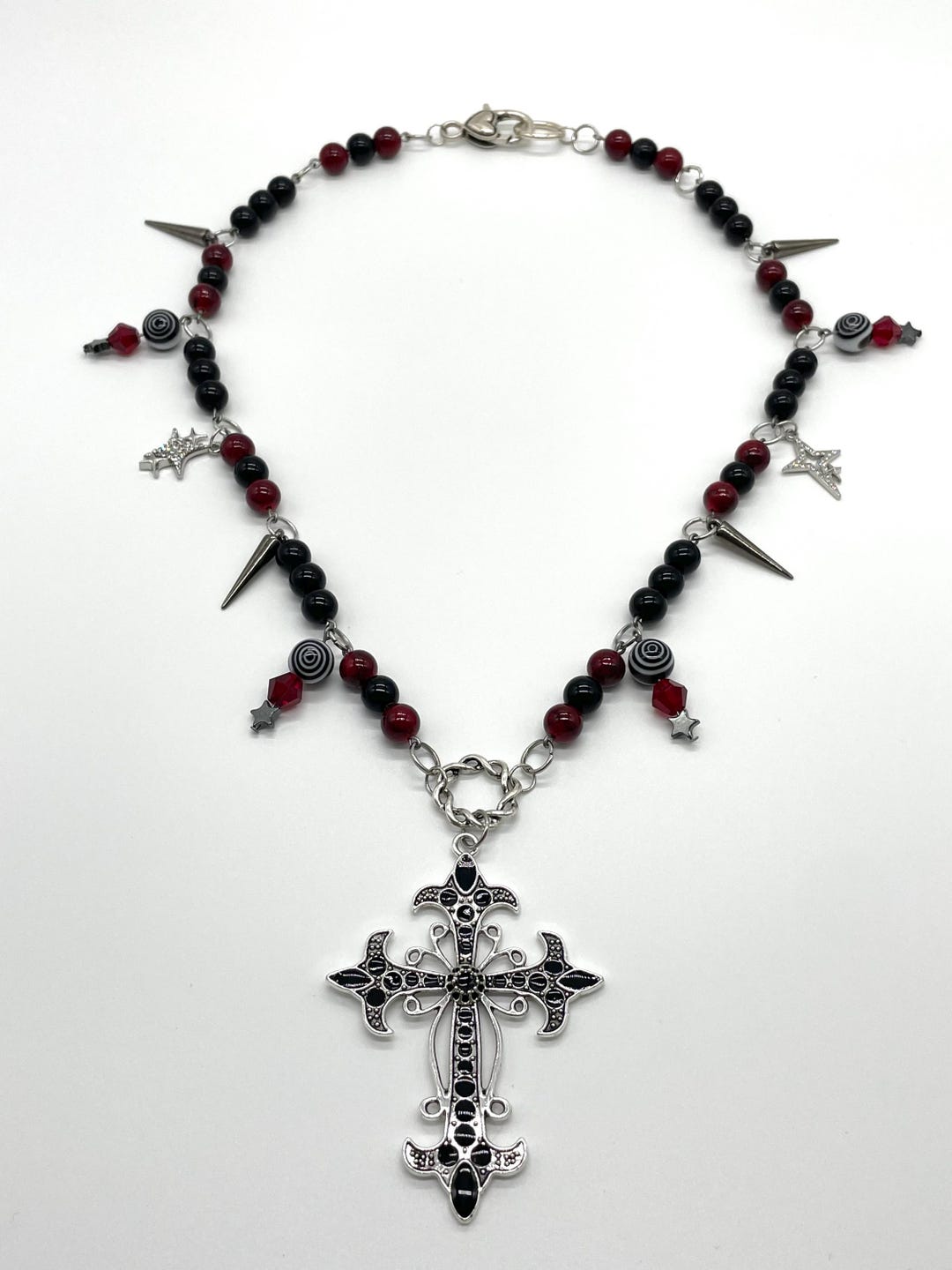 Red and Black Cross Necklace - Etsy