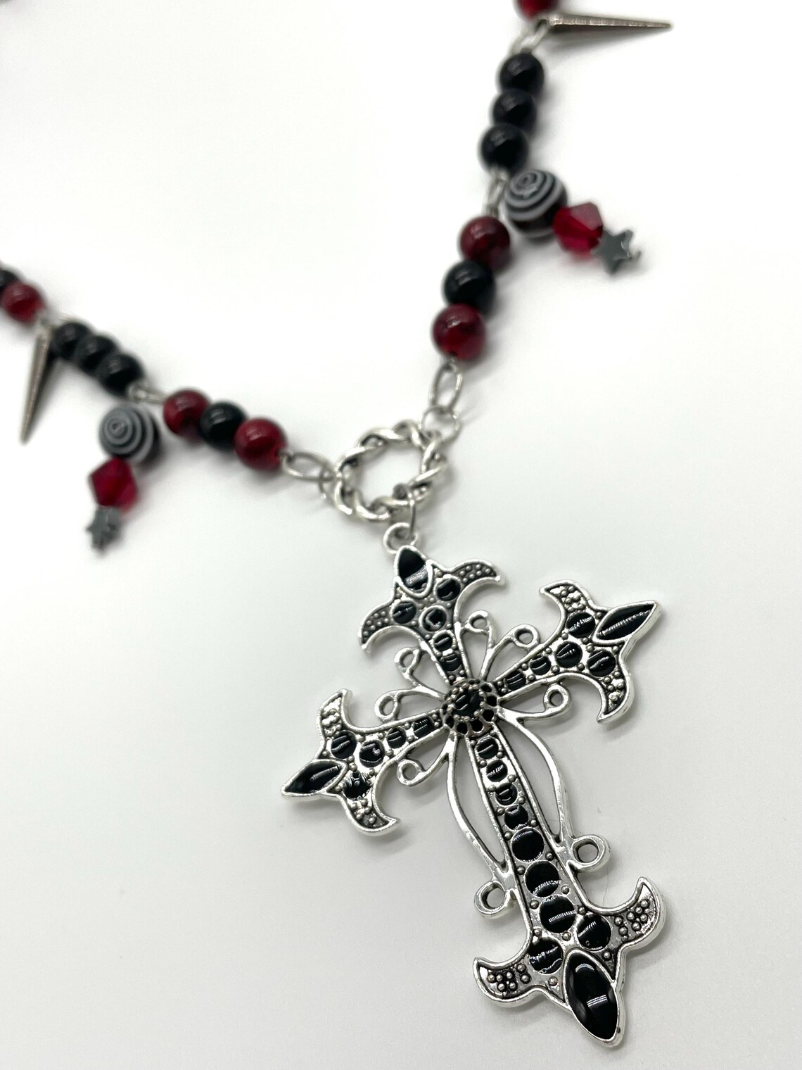 Red and Black Cross Necklace - Etsy