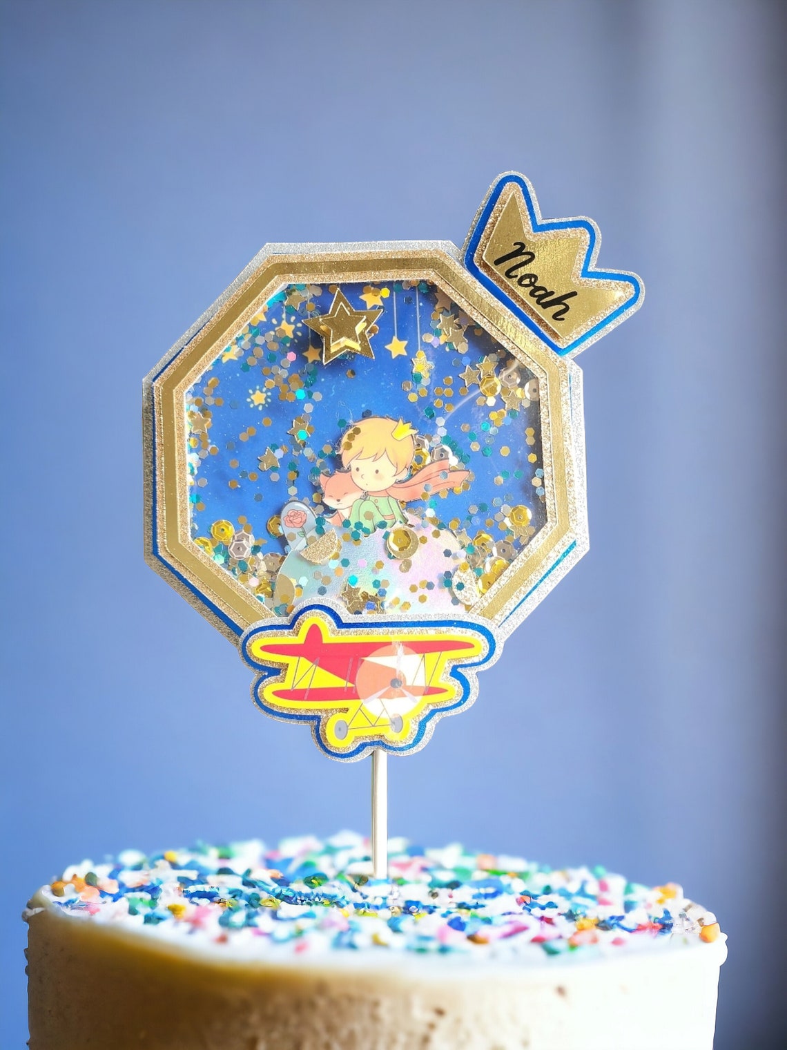 Personalized the LITTLE PRINCE Star & Flower Design Cake TOPPER Shaker ...