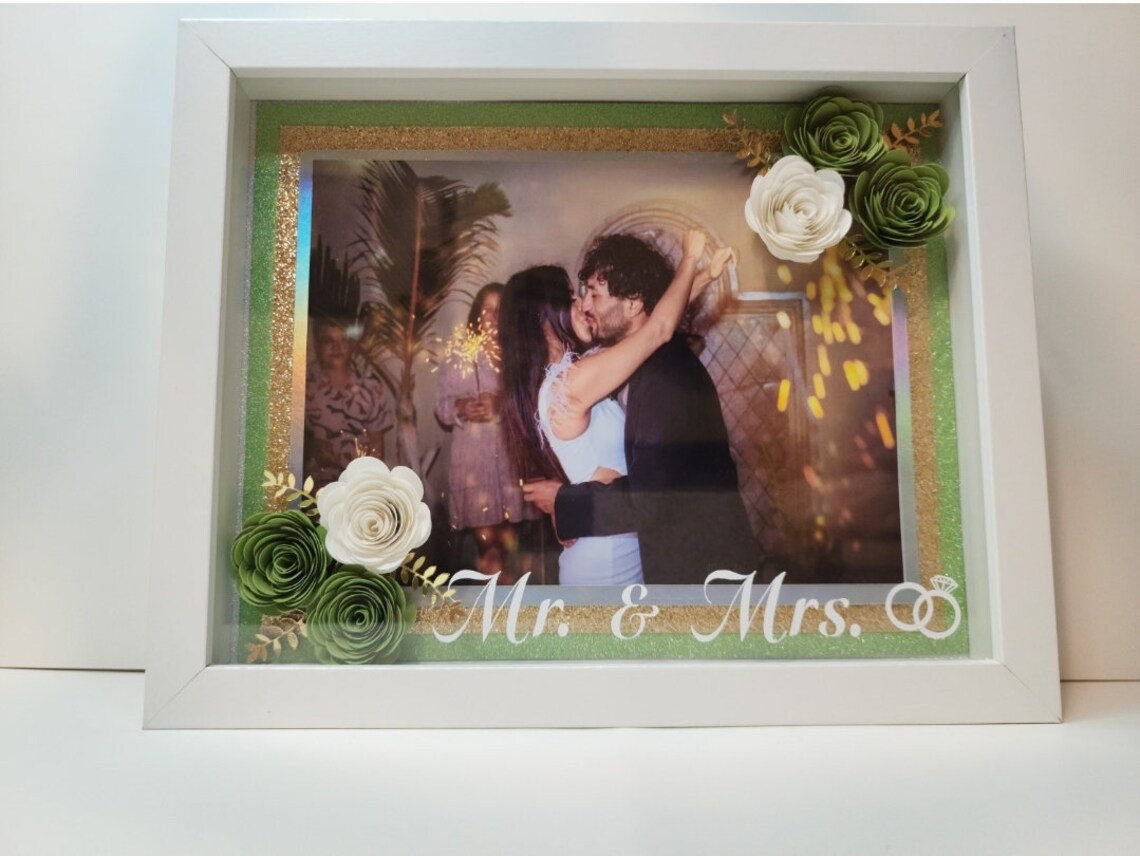 Bridal Shower Gift, Paper Rose Shadow Box, Wedding Monogram, Flower Box ...