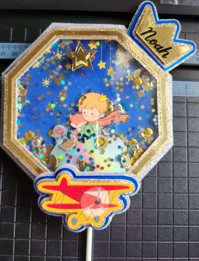 Personalized the LITTLE PRINCE Star & Flower Design Cake TOPPER Shaker ...