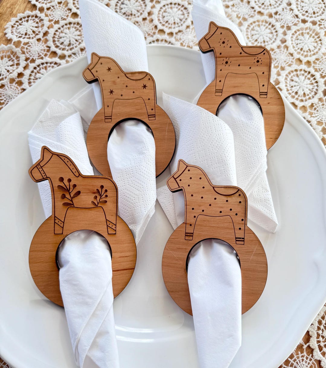 Set of 4 Dala Horse Napkin Rings Made of Alder Wood Handmade - Etsy