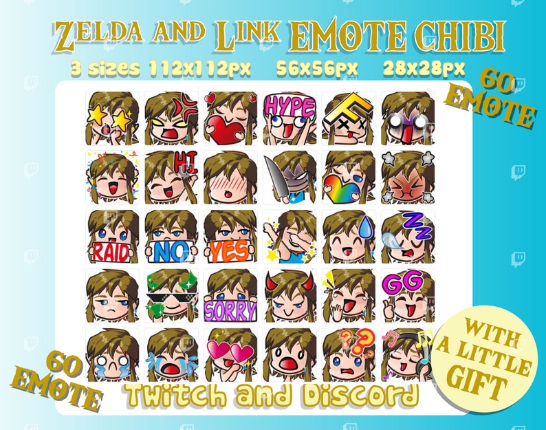 60 Emotes Chibi Boy/ Girl / Link / Zelda Breath of the Wild / Twitch ...