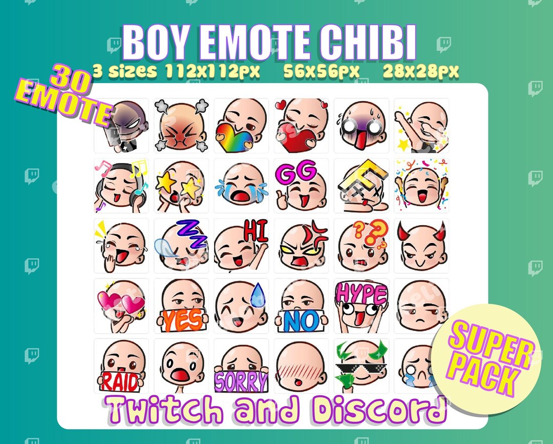 30 Emote Chibi Boy Bald Hairless White Skin Twitch Glasses/without ...
