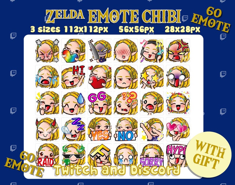 60 Emotes Chibi Girl Zelda 2 Versions/ Zelda Breath of the Wild/ Tears ...