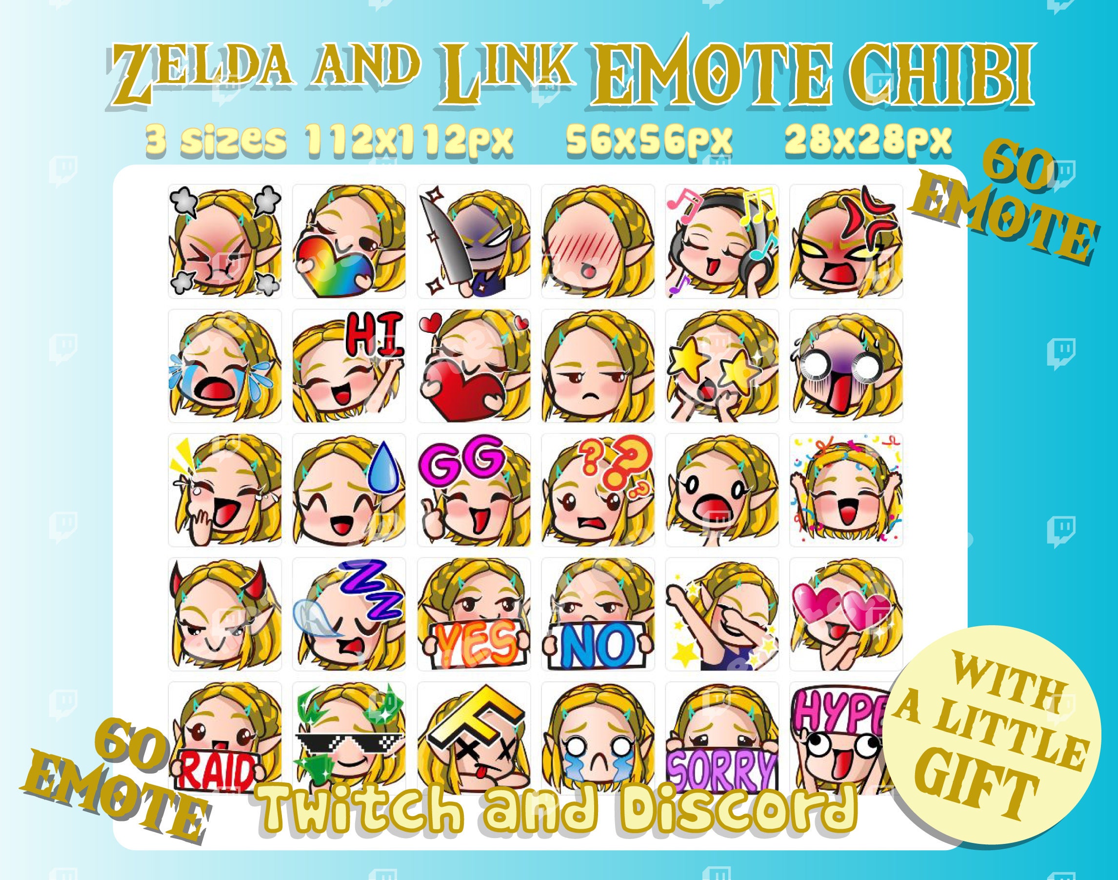 60 Emotes Chibi Boy/ Girl / Link / Zelda Breath of the Wild / Twitch ...