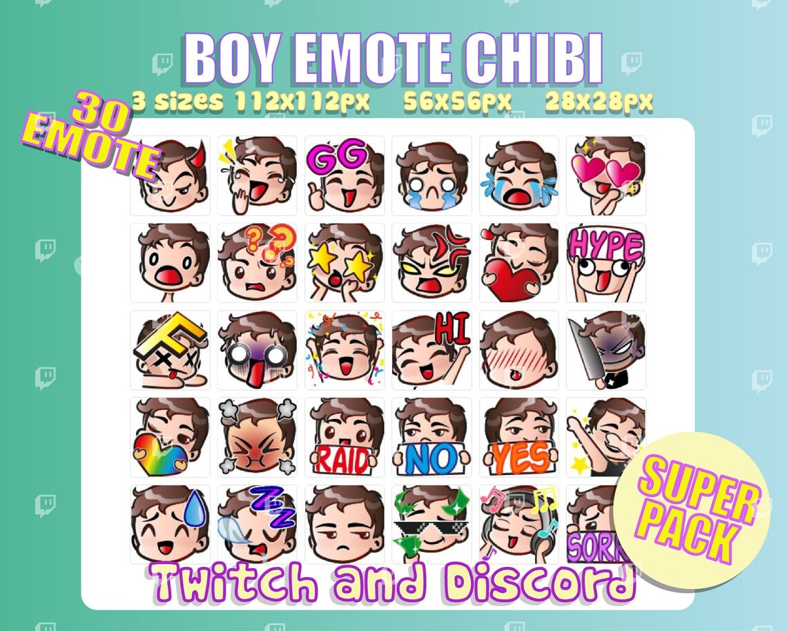 30 Emote Chibi Boy Brown Hair Twitch Glasses/without Glasses - Etsy