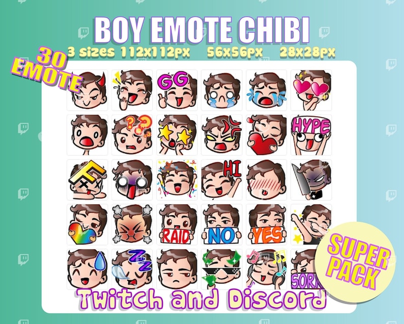 30 Emote Chibi Boy Brown Hair Twitch Glasses/without Glasses - Etsy