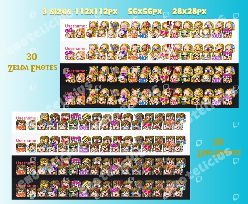 60 Emotes Chibi Boy/ Girl / Link / Zelda Breath of the Wild / Twitch ...
