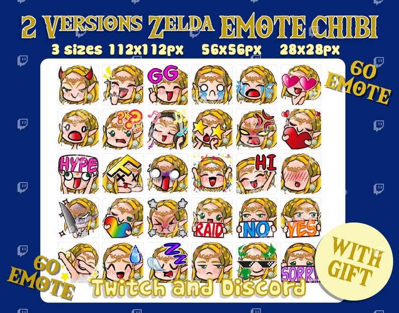 60 Emotes Chibi Girl Zelda 2 Versions/ Zelda Breath of the Wild/ Tears ...