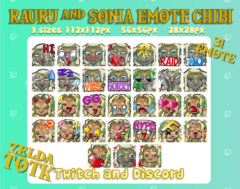 31 Chibi Emotes Queen Sonia / King Rauru / Zelda / Tears of the Kingdom ...