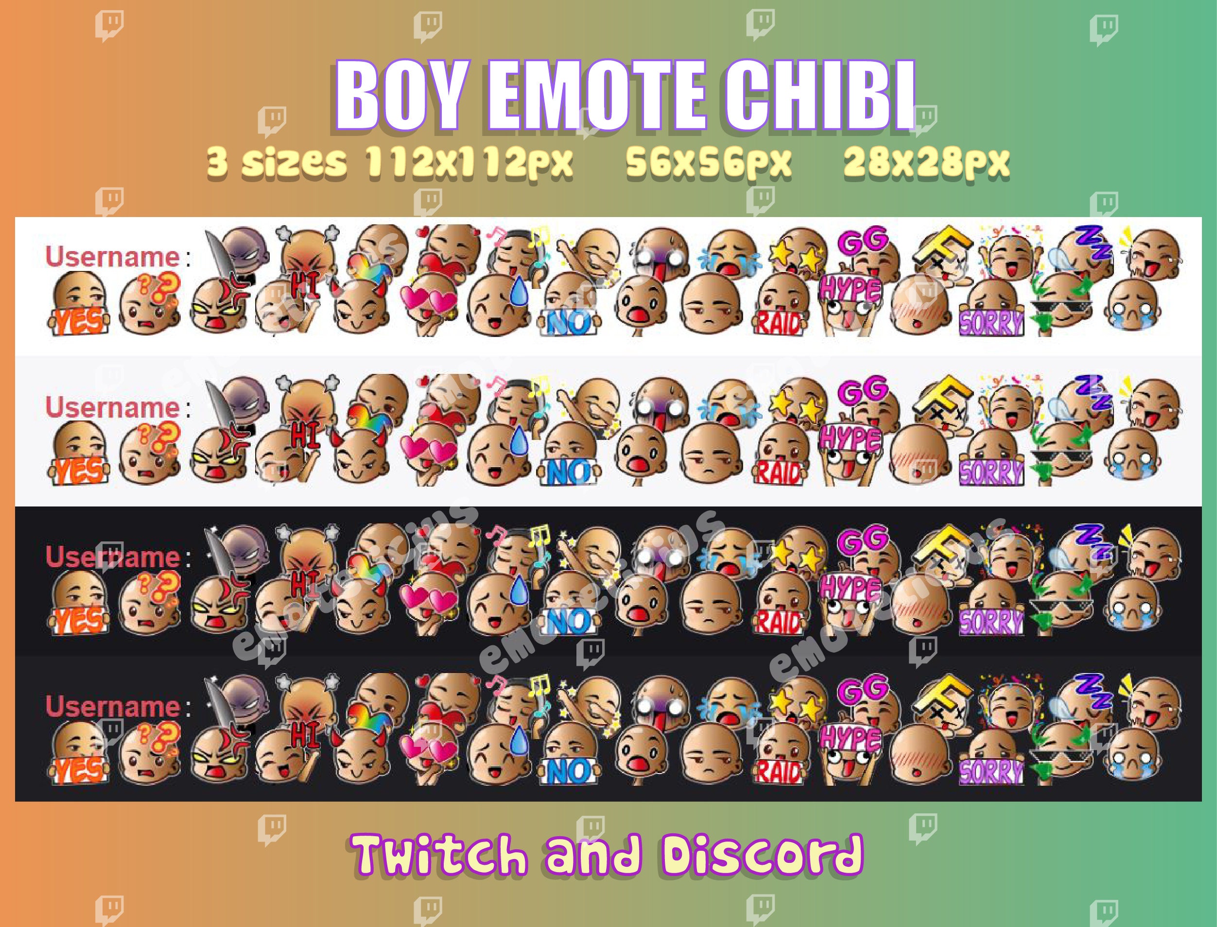 30 Emote Chibi Boy Bald Hairless Medium Skin Twitch Glasses/without ...