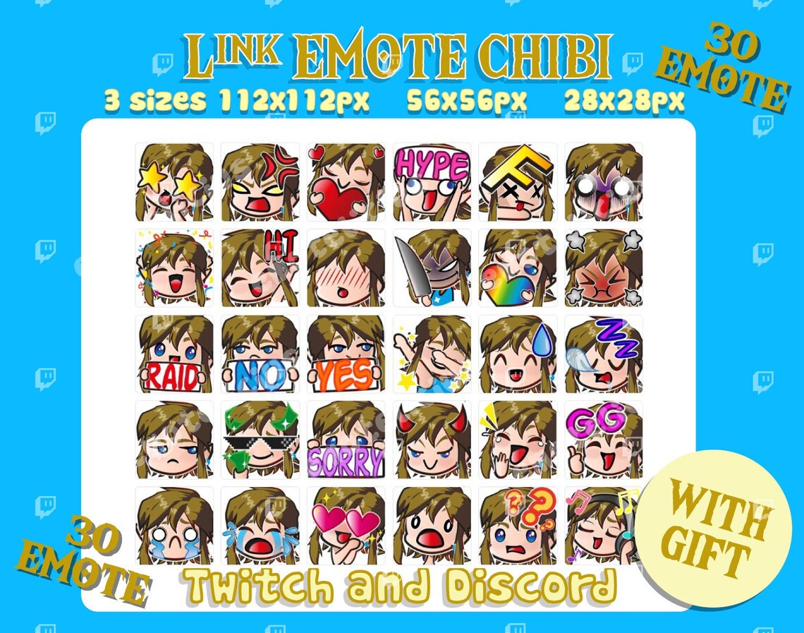 30 Emotes Chibi Boy / Link / Zelda Breath of the Wild / Twitch / Sub ...