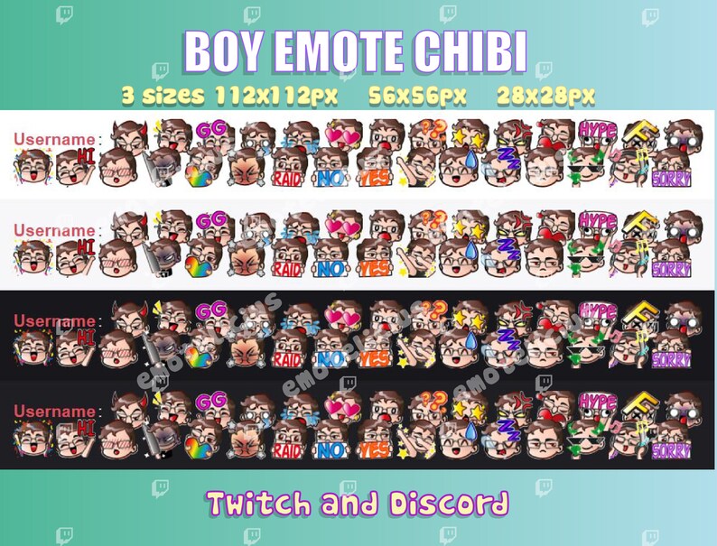 30 Emote Chibi Boy Brown Hair Twitch Glasses/without Glasses - Etsy