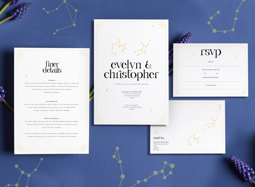 Celestial Zodiac Wedding Invitation, Constellation RSVP Set, Wedding ...