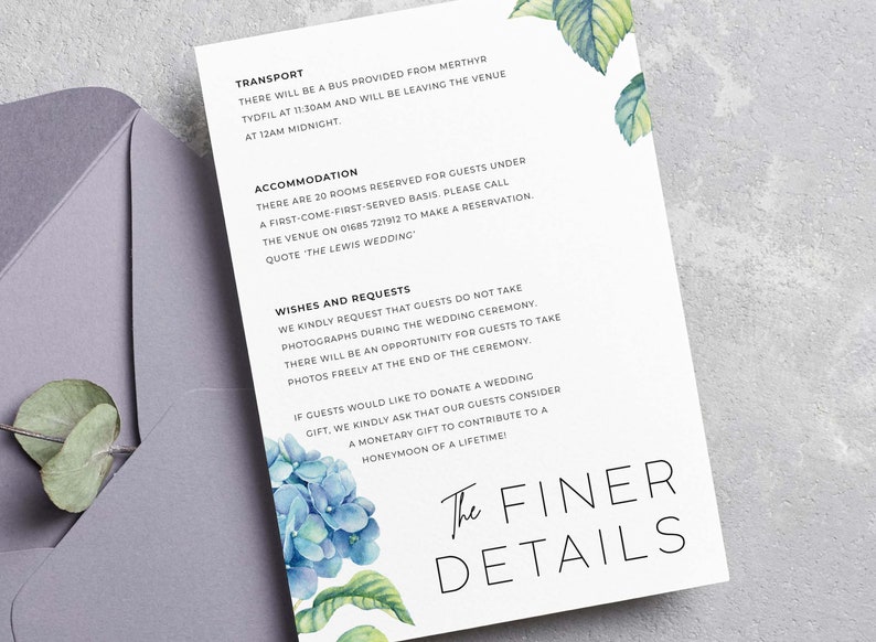 Luxury Blue Hydrangea Invitations, WEDDING RSVP Cards, Wedding ...