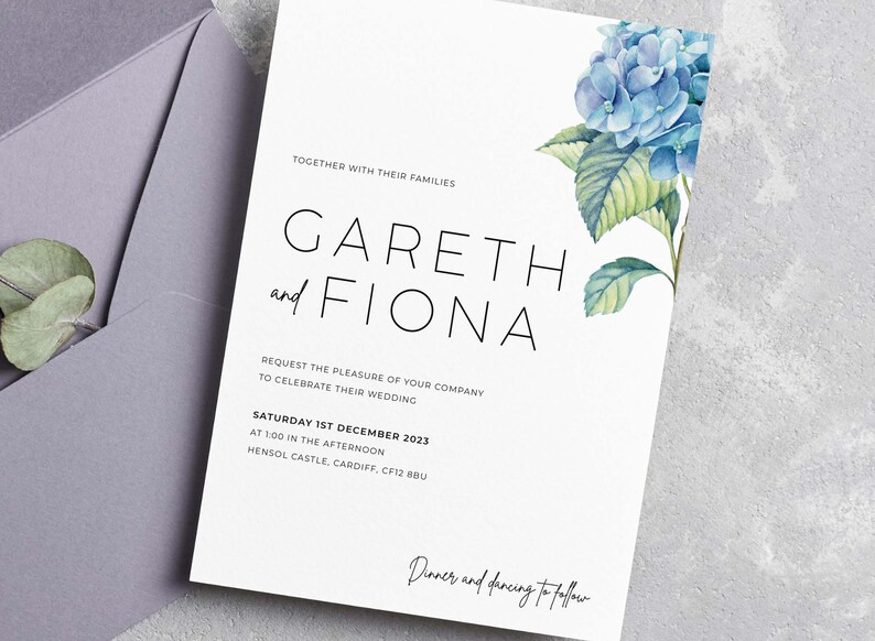 Luxury Blue Hydrangea Invitations, WEDDING RSVP Cards, Wedding ...