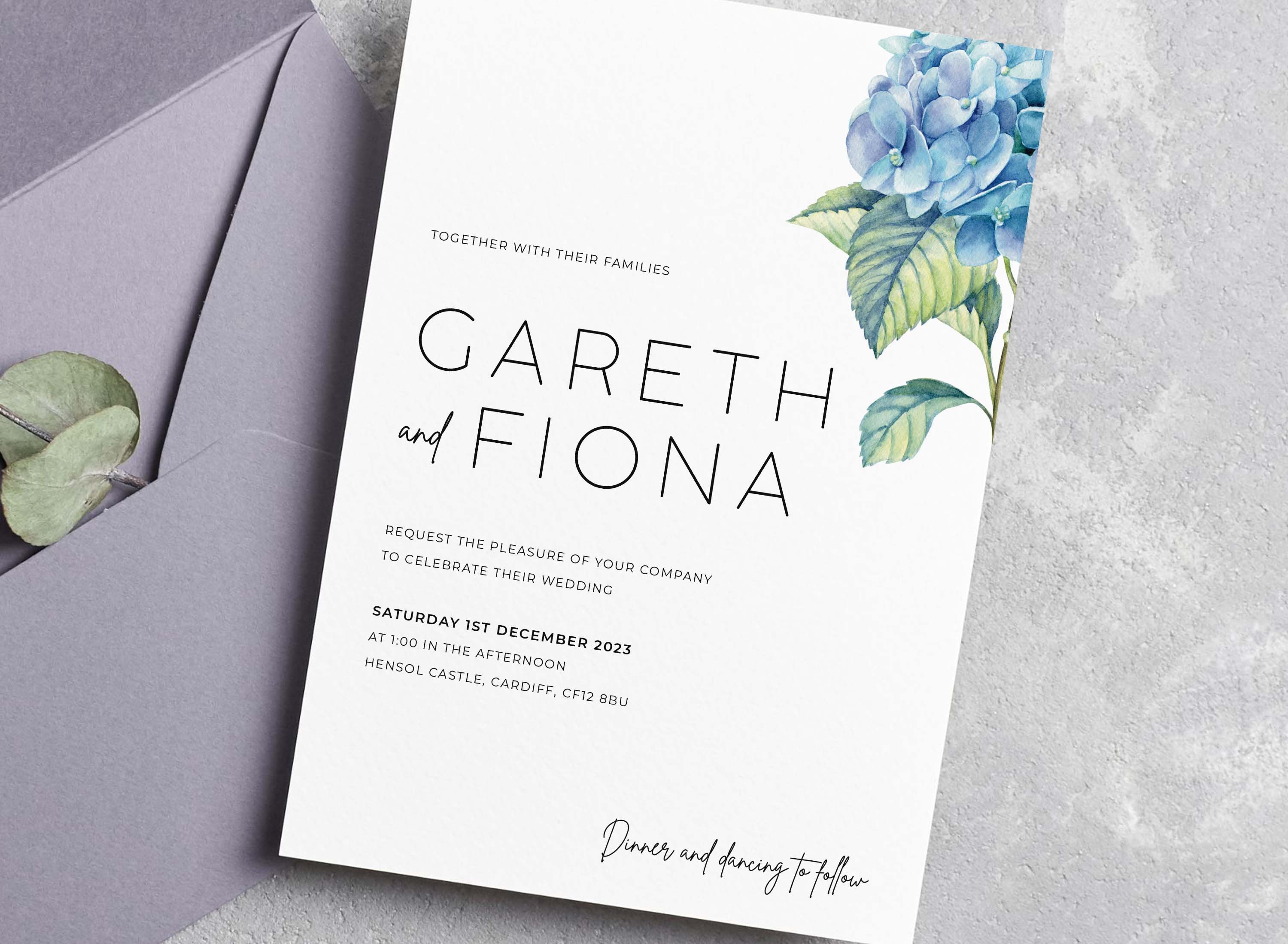 Luxury Blue Hydrangea Invitations, WEDDING RSVP Cards, Wedding Stationery, Personalised Floral ...