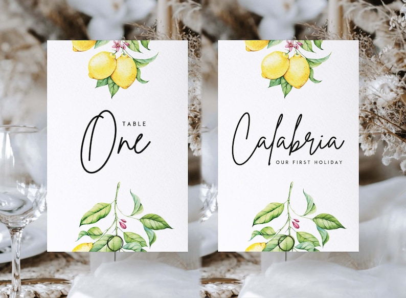 Lemon Table Names | Travel Themed Table Numbers for Wedding ...