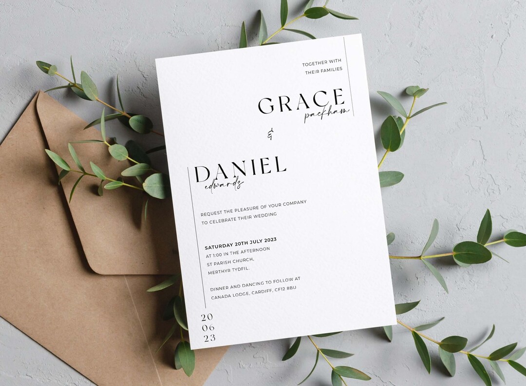 Modern Classic Wedding Invitation, Timeless Elegant Printed Wedding ...
