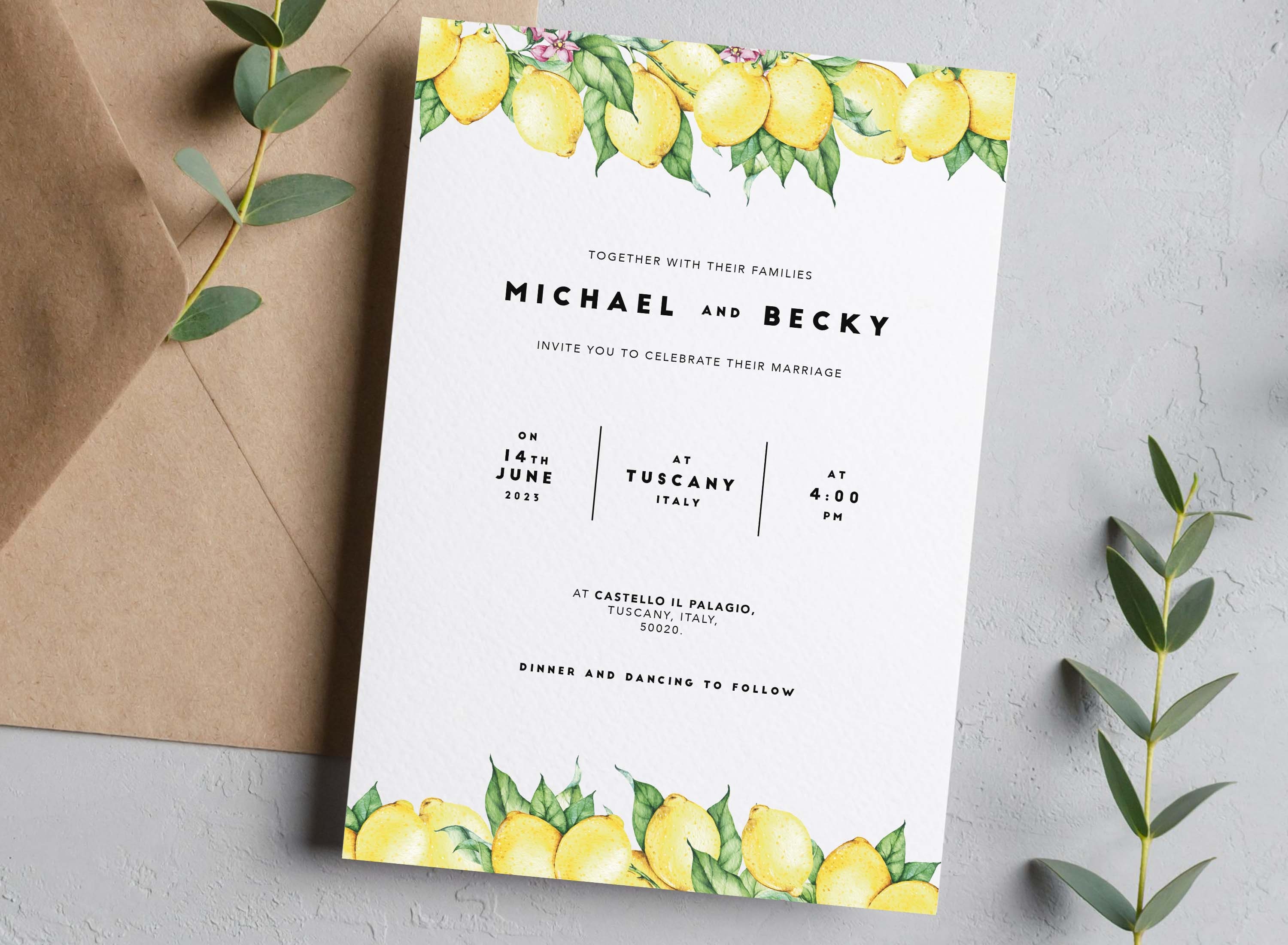 Lemon Themed Wedding Invitations: Modern Wedding Day RSVP Set ...