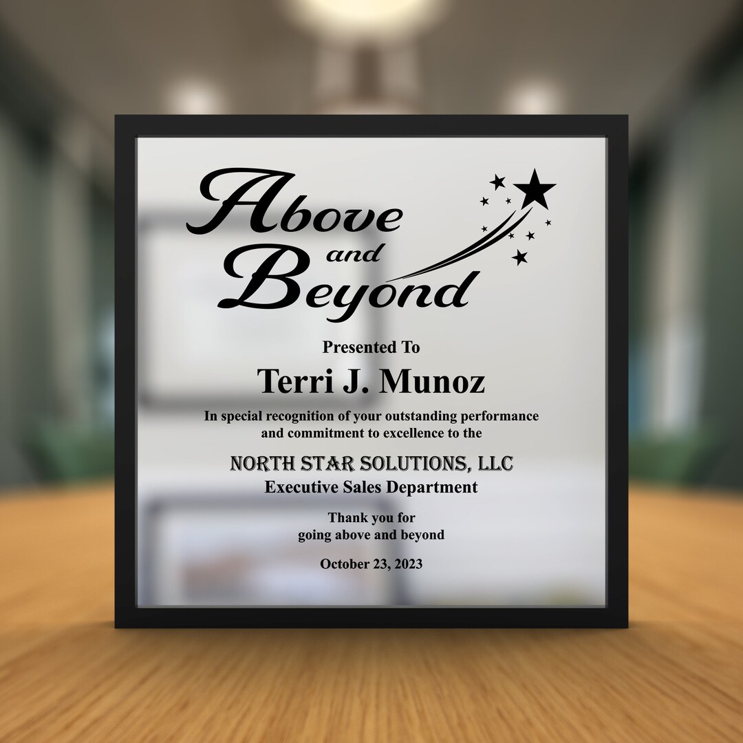 Custom Award Gift Plaque Employee Thank You Award: Personalized Mirror ...