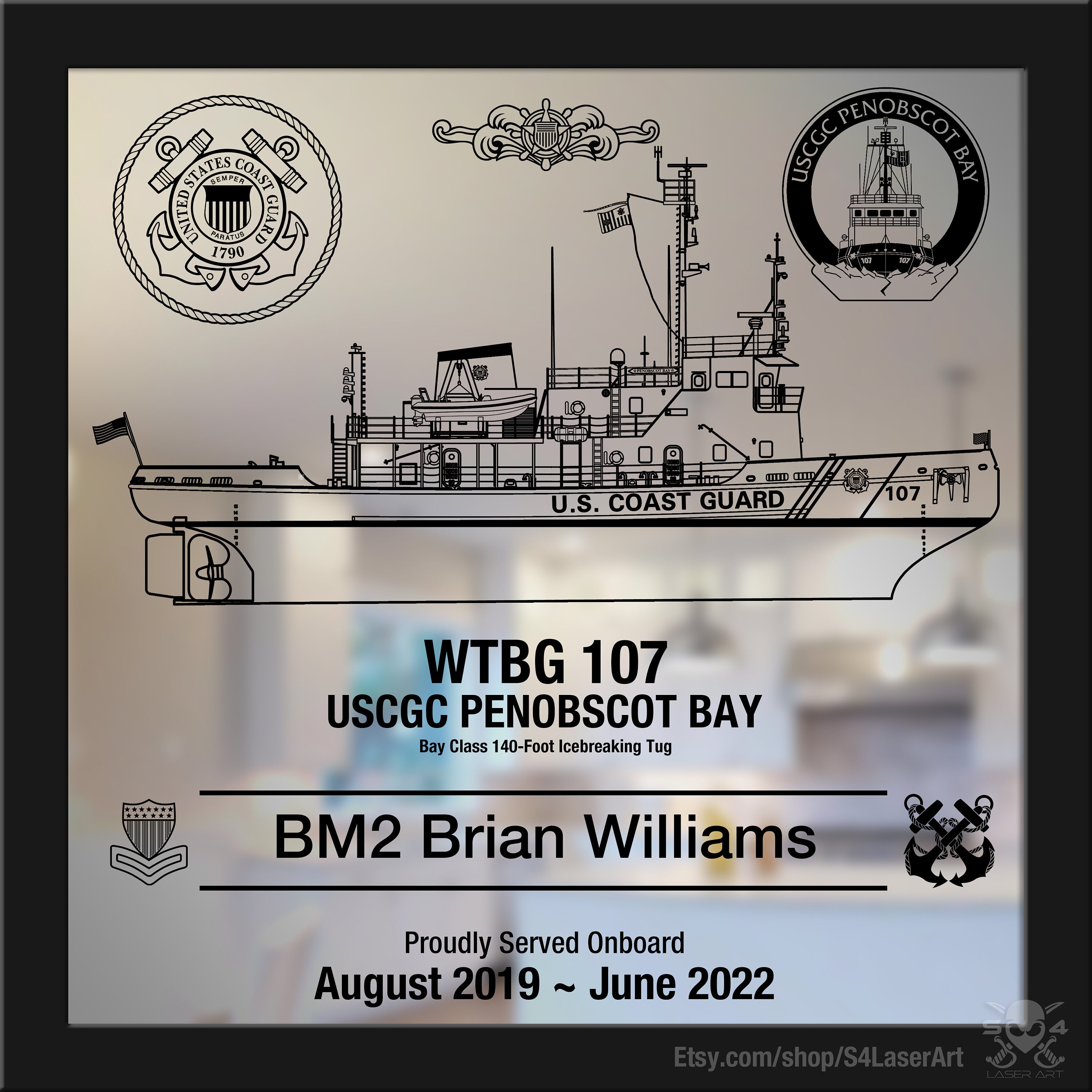 USCG Bay-class Ice Breaking Tug WTGB 140' Military Service Plaque ...